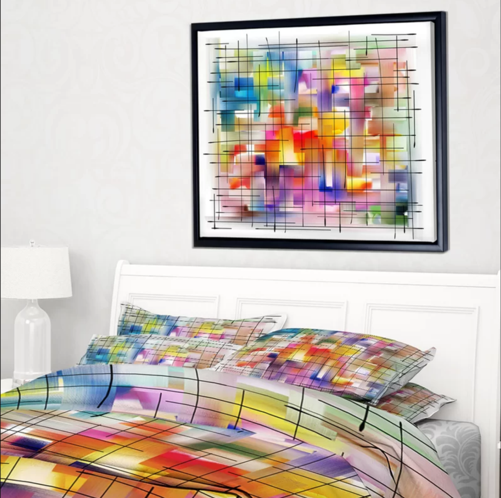 Colorful Stain Design With Grid Framed On Canvas Print: Colorful Wall ...