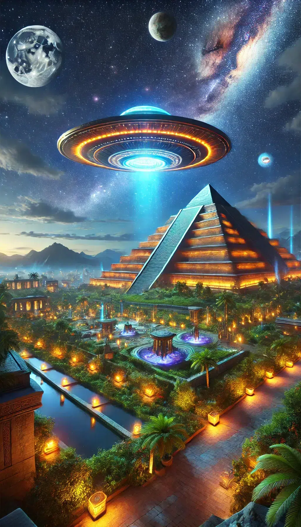 Galactic Convergence: UFO Egyptian Pyramid Wall Art by Pamela Arsena ...