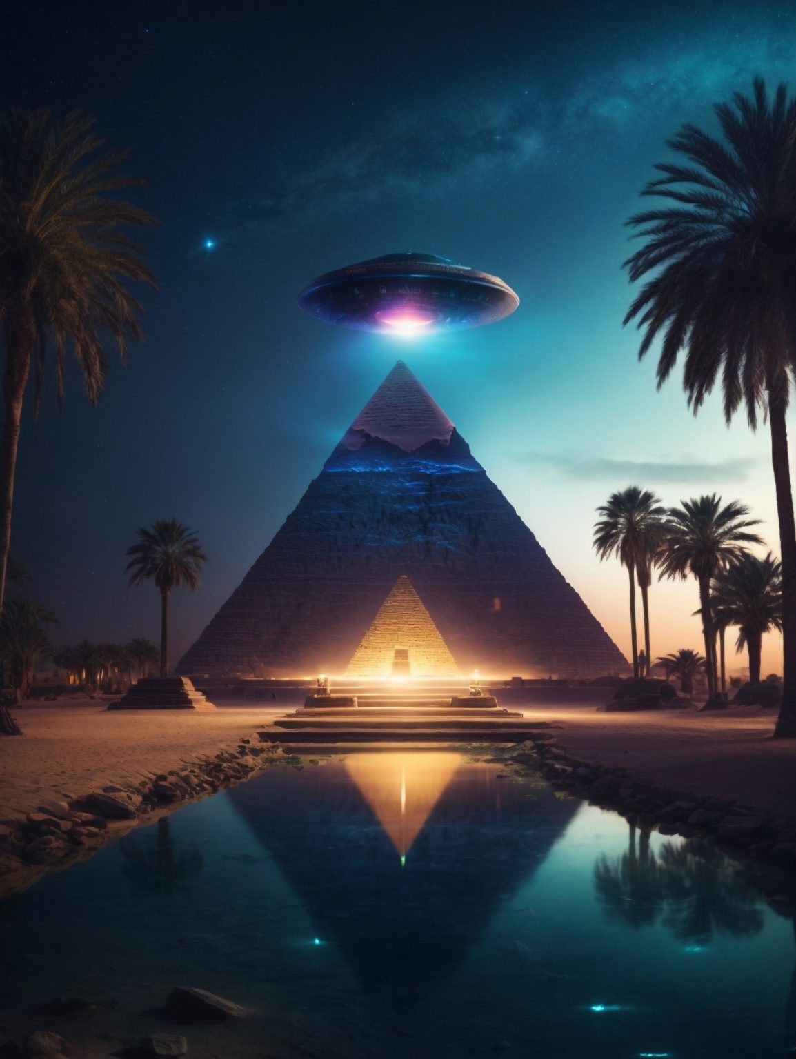 Hypnotic UFO Wall Art - Mystical Pyramid Nightscape by Pamela Arsena ...