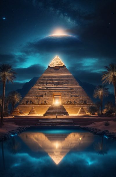 Hypnotic UFO Wall Art - Mystical Pyramid Nightscape by Pamela Arsena ...