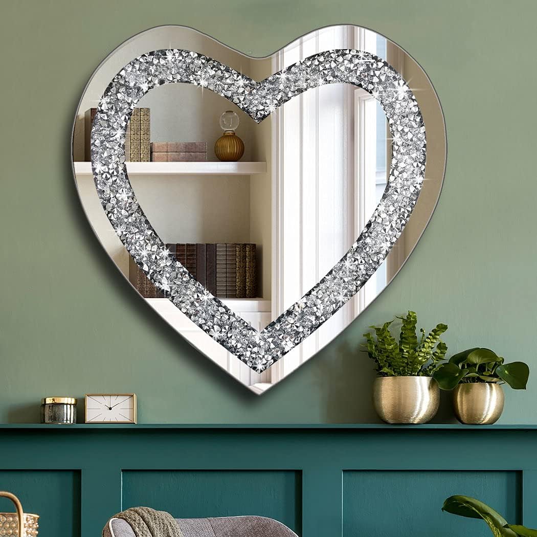 Diamond Heart Shaped Mirror by Crystal Crush - Metallic Silver Mirror ...