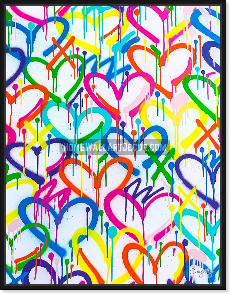 Colorful Heart Graffiti Wall Art: Rainbow Graffiti Hearts – Home Wall ...