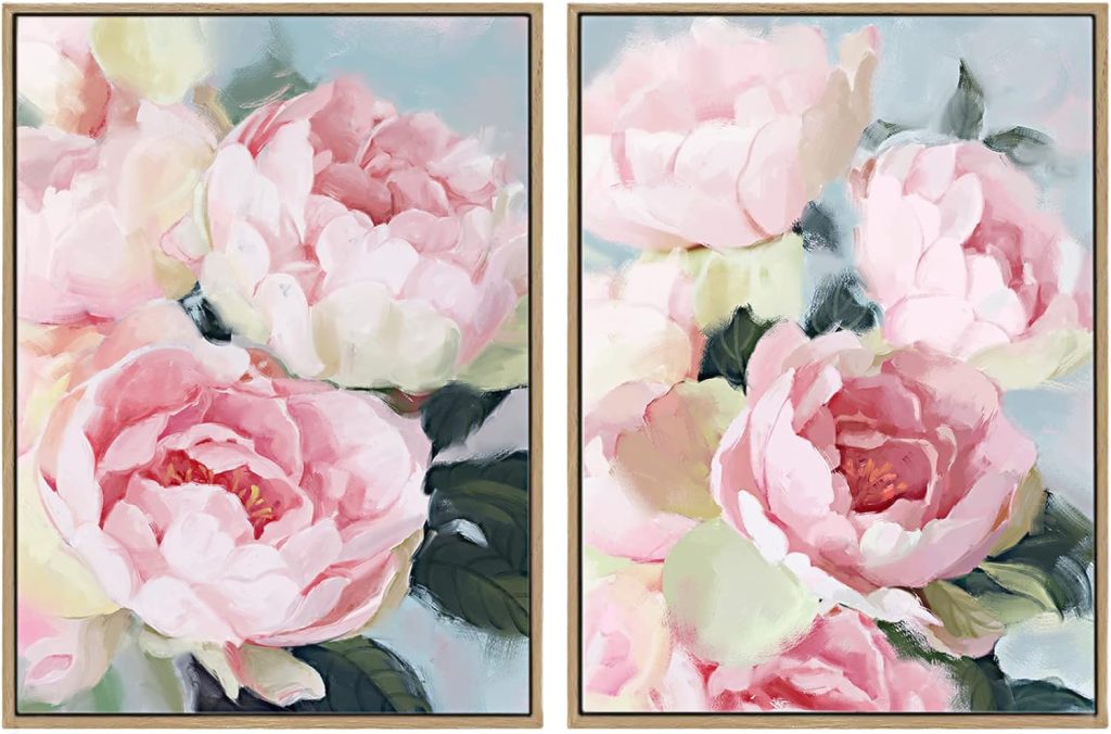 Pink Floral Wall Art Set - Pink Flower Wall Decor: Pastel Peony ...