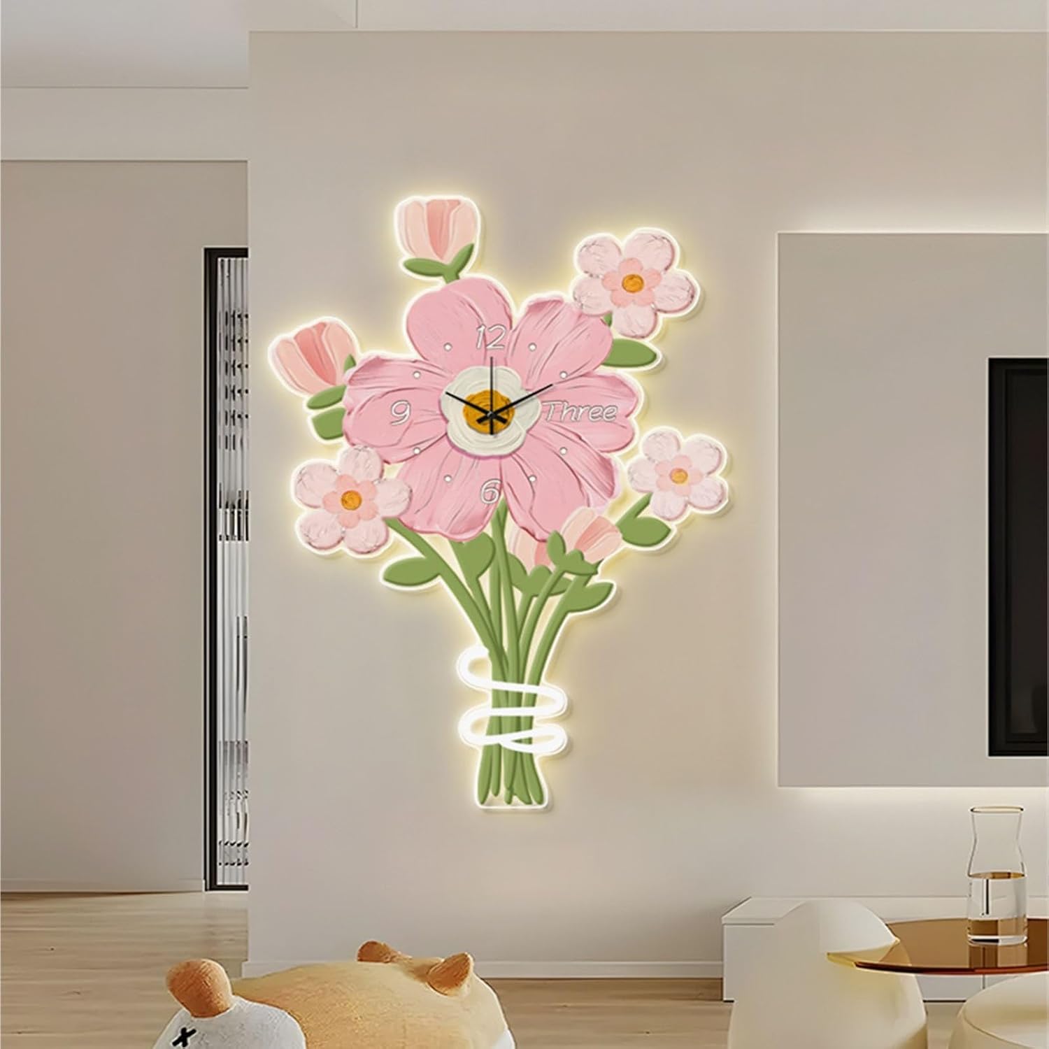 Gorgeous Flowers Wall Clock Novelty Light – Home Wall Art Decor
