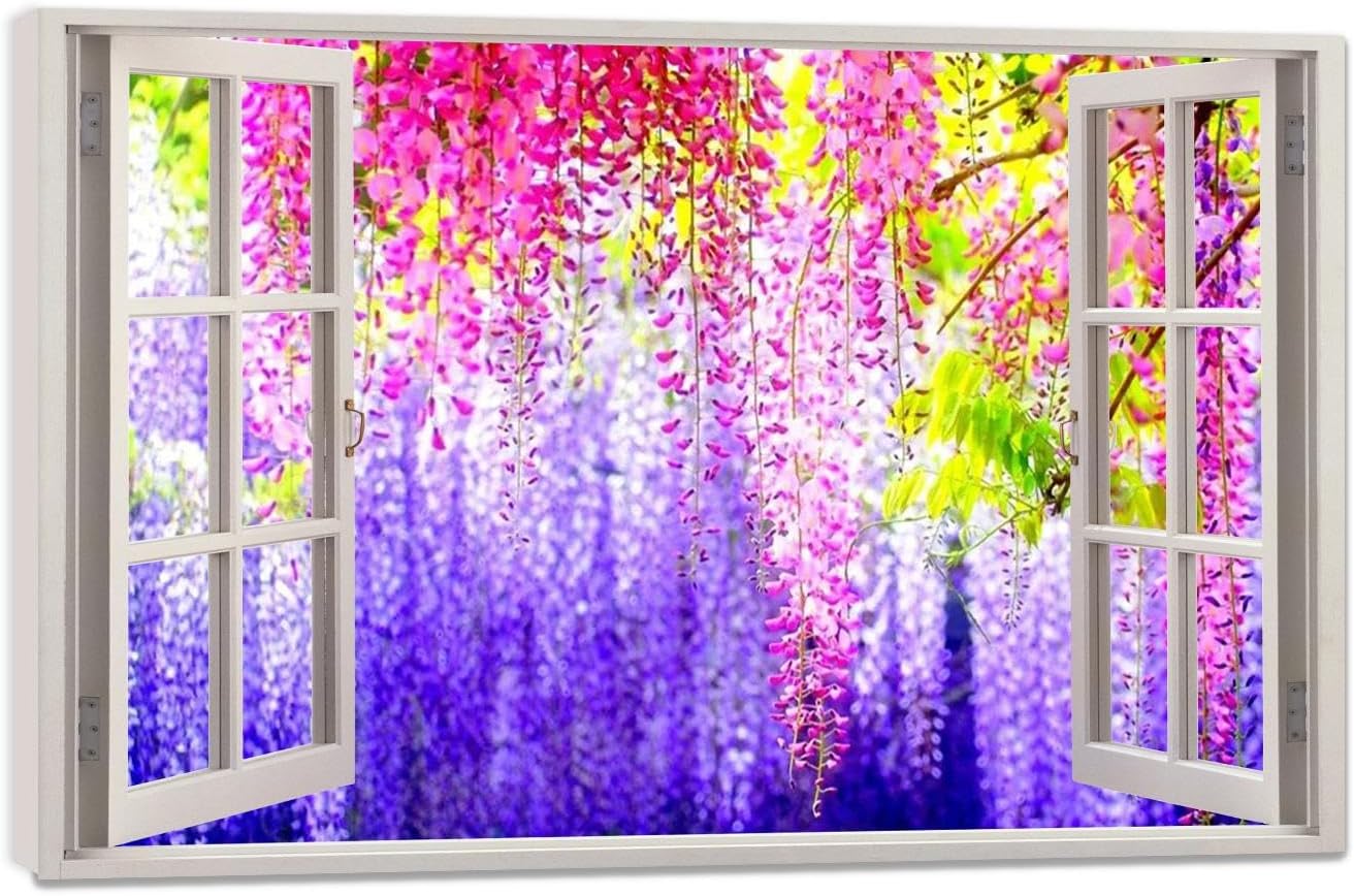 Breathtaking Pink and Purple Floral Window View Wall Art – Home Wall ...