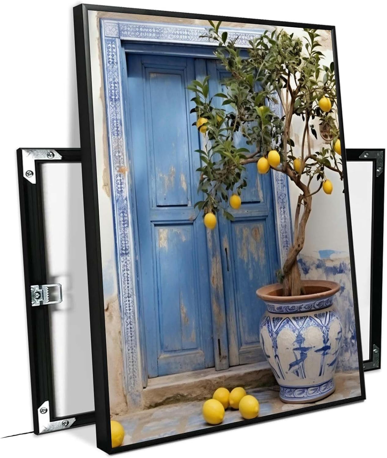 Serene Lemon Tree Wall Art Rustic Blue Door and Lemons Mosaic – Home ...