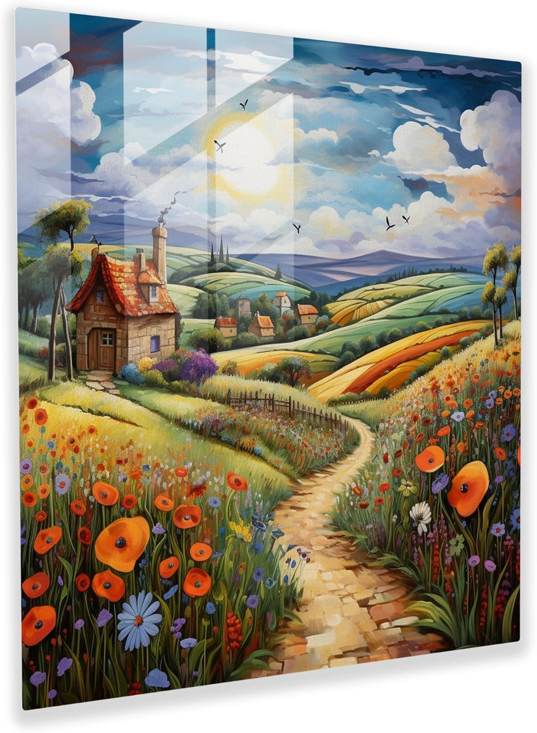 Dreamy Whimsical Impressionist Countryside Glass Wall Art – Home Wall ...