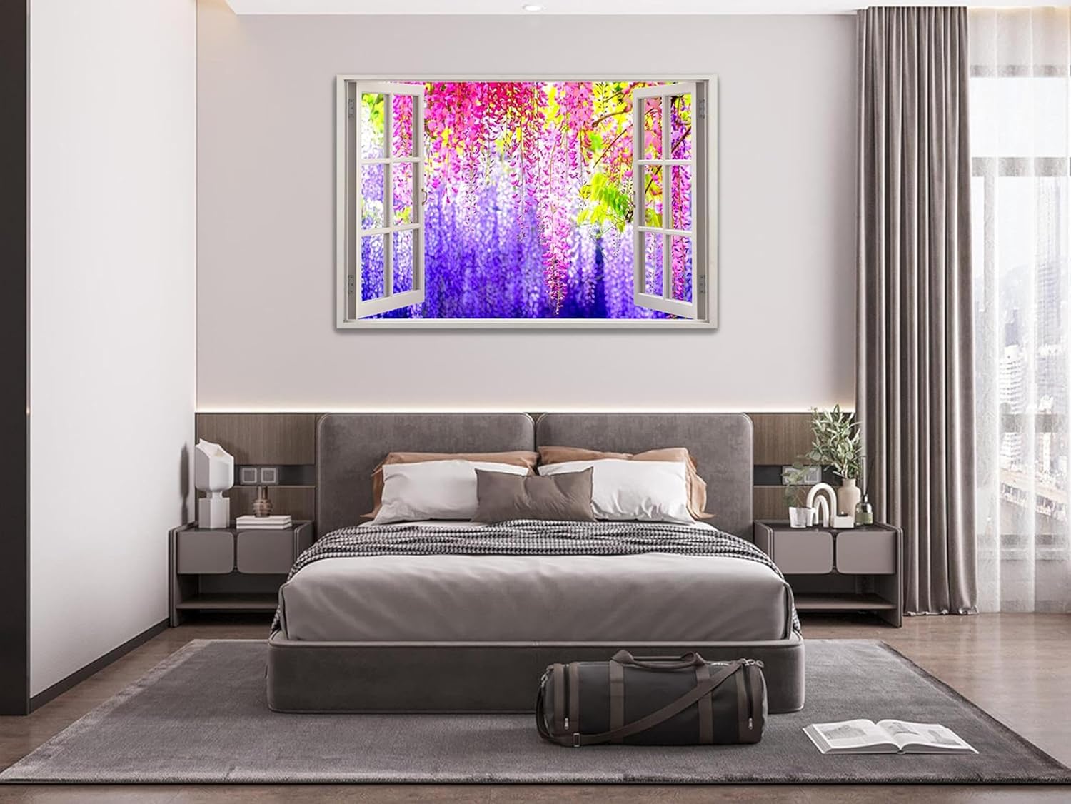 Breathtaking Pink and Purple Floral Window View Wall Art - Home Wall ...