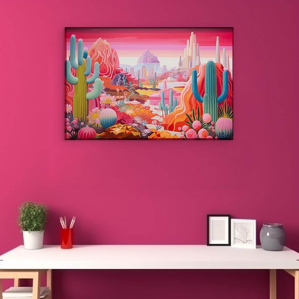 Desert Dusk Wall Art: Psychedelic Dreamscape Cacti Wall Decor - Home ...