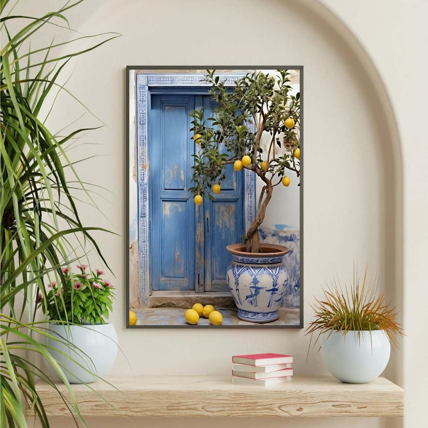 Serene Lemon Tree Wall Art Rustic Blue Door and Lemons Mosaic – Home ...