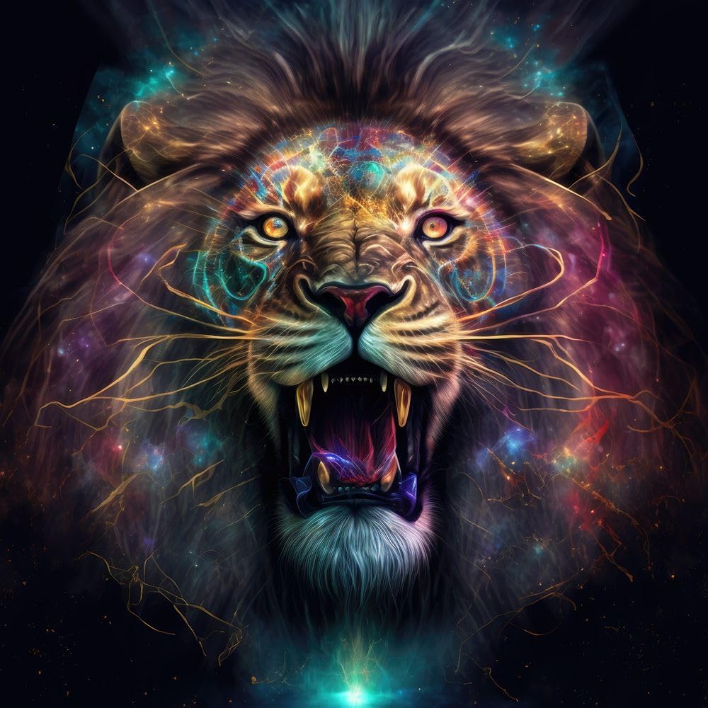 Iridescent Roar: Powerful Psychedelic Lion Wall Art by Jake Fouracre ...