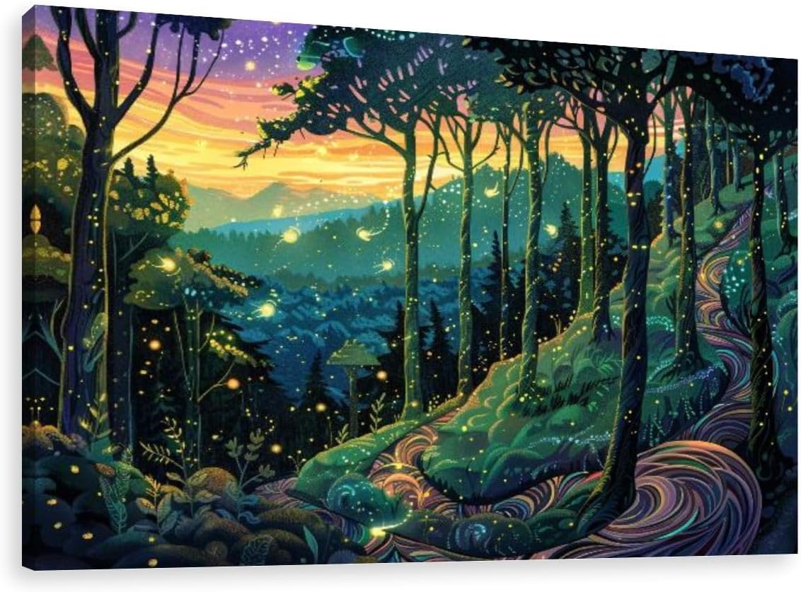 Mountain Forest Wall Decor: Vibrant Iridescent Landscape - Home Wall ...