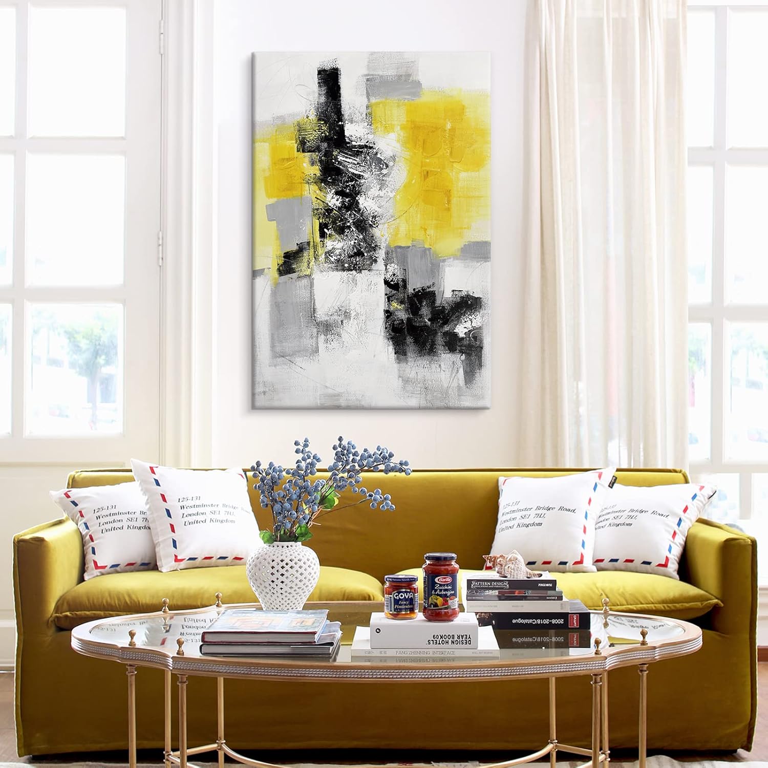 Energetic Abstract Wall Art: Yellow Wall Decor - Home Wall Art Decor
