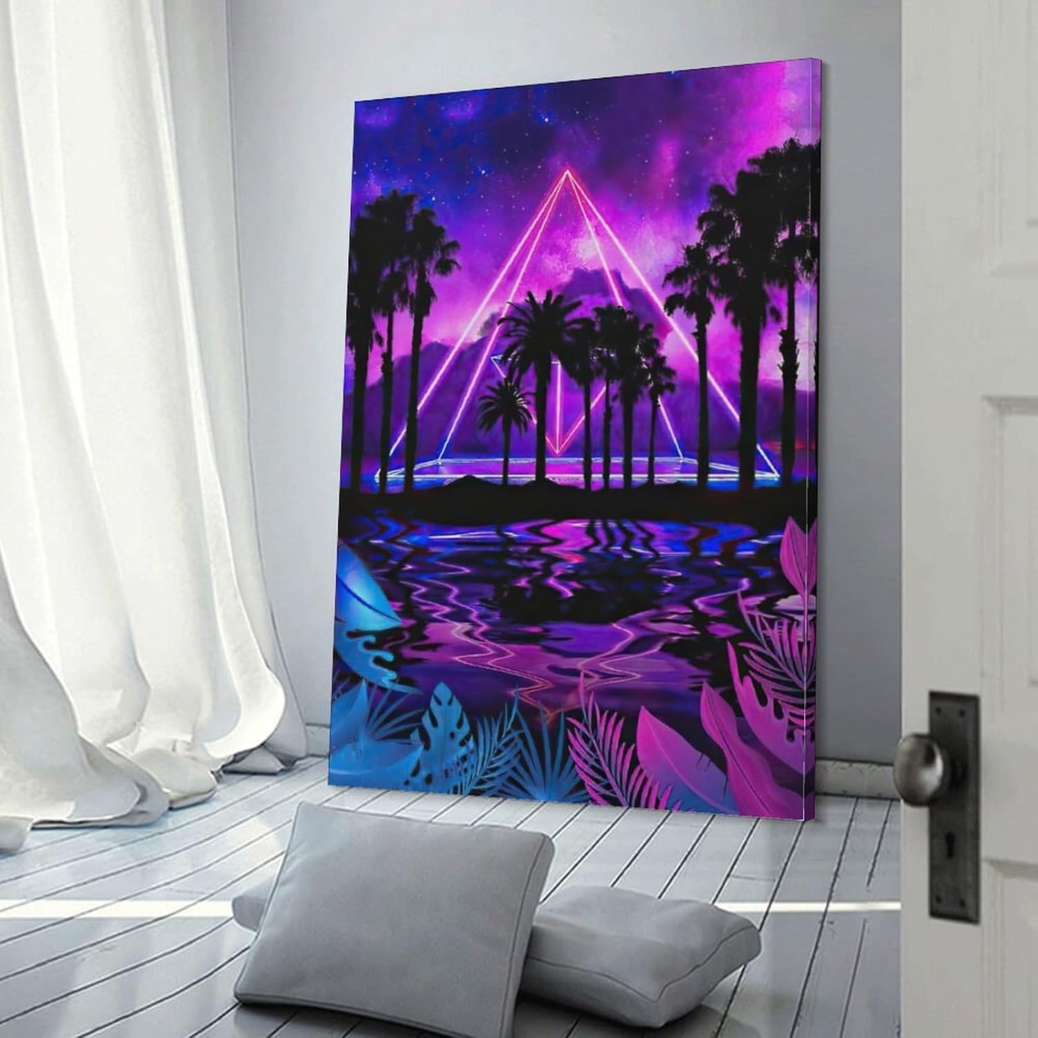 Bright Pyramid Cyberpunk Wall Art featuring Neon Palms Landscape ...