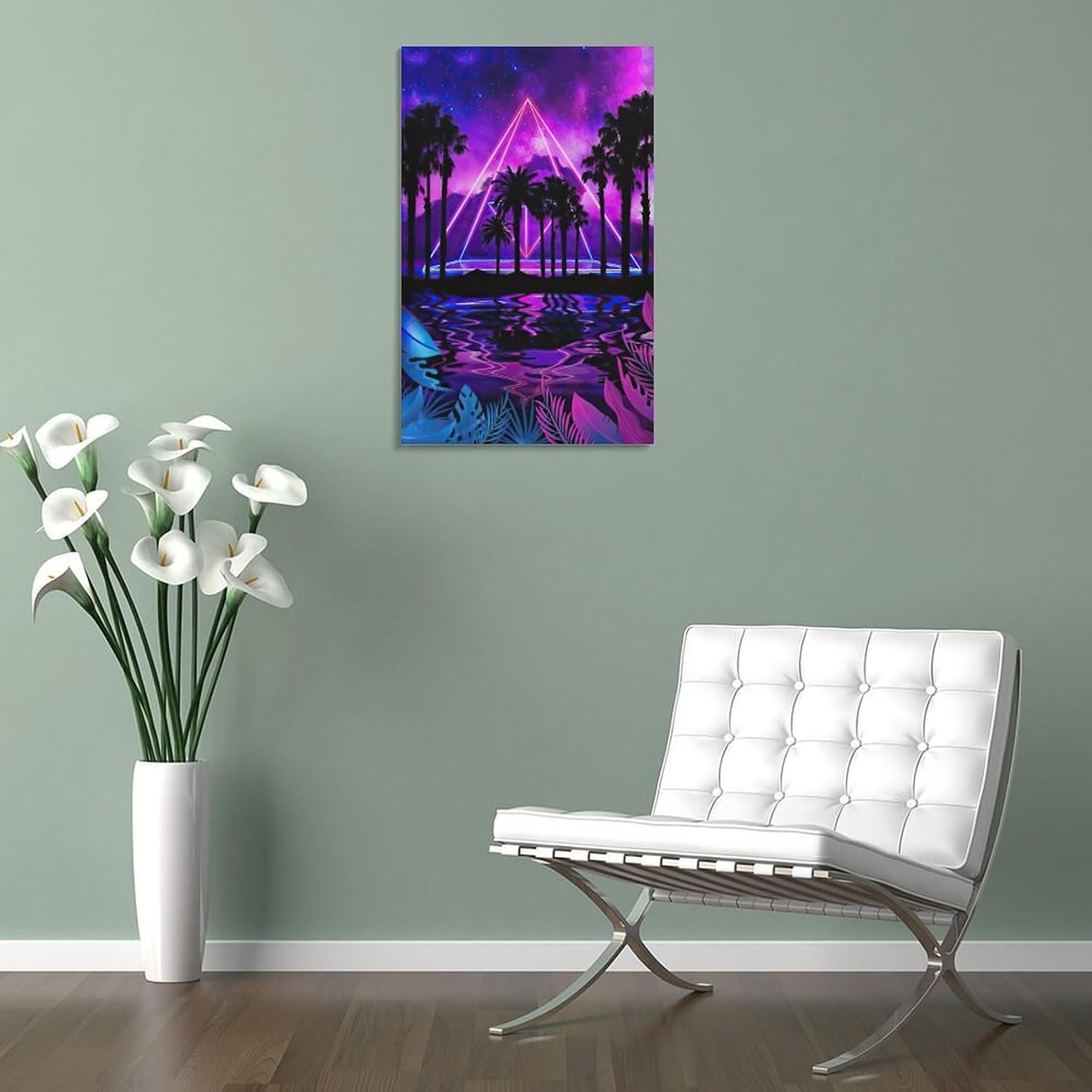 Bright Pyramid Cyberpunk Wall Art featuring Neon Palms Landscape ...