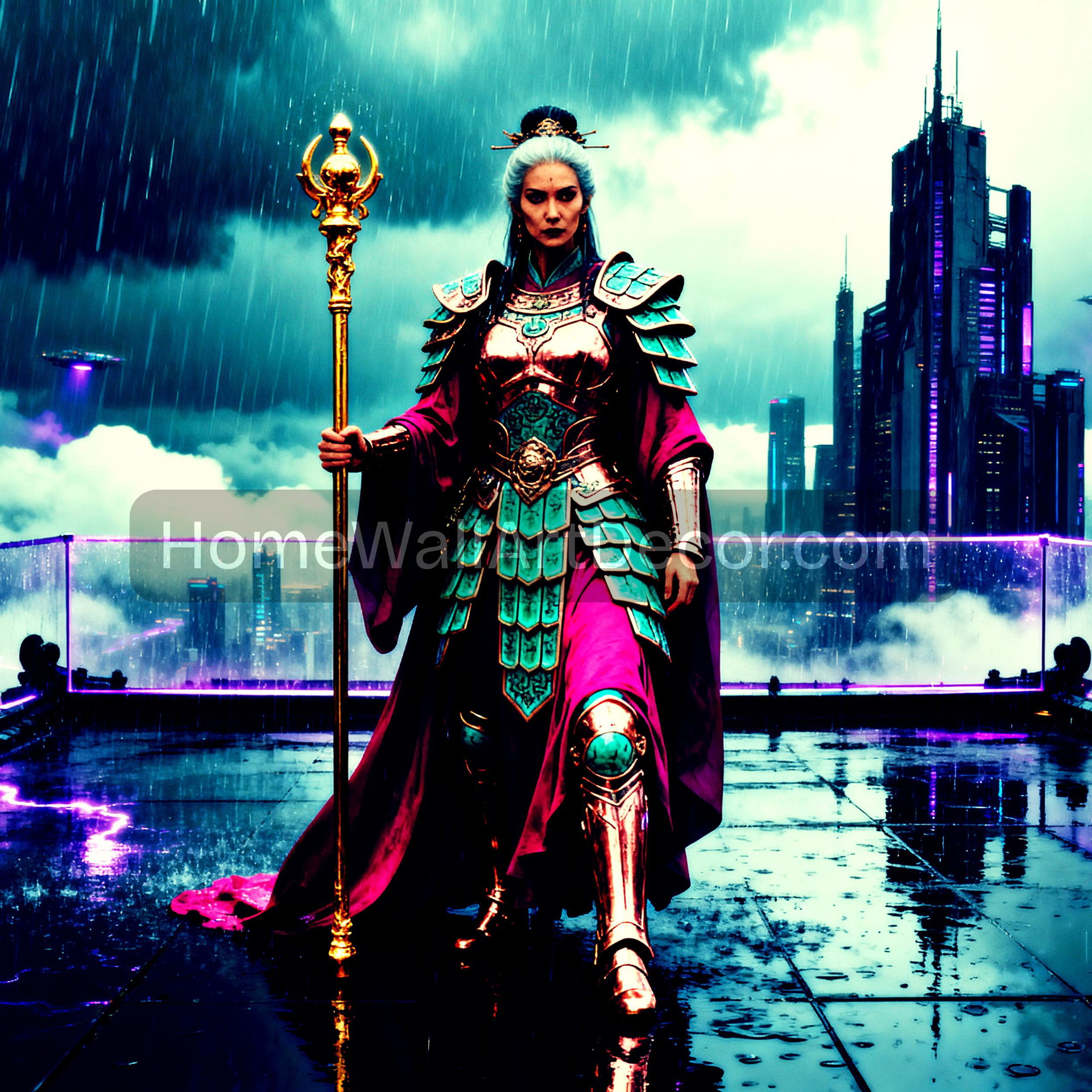 Powerful Cyberpunk Warrior Empress Art | Sci-Fi Queen by Pamela Arsena ...